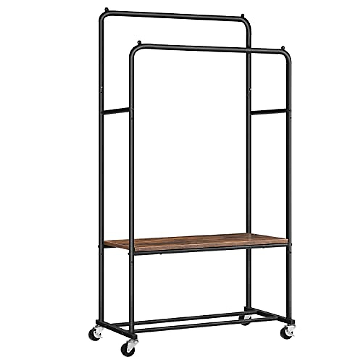 HOOBRO Garment Rack, Rolling Clothing Rack with Shelf, Heavy Duty Double Rods Clothes Rack on Wheels, Hanging Rack for Clothes, Shoes,Storage Display, BF22LY01