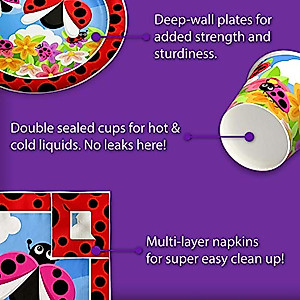 Little Lady Bug Birthday Party Supplies Set Plates Napkins Cups Tableware Kit for 16