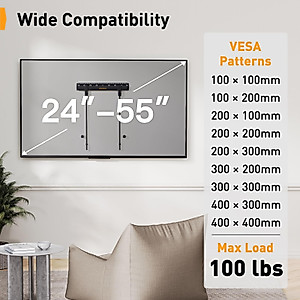 Perlegear Studless TV Wall Mount for Most 24-55 Inch TVs up to 100 lbs, No Stud TV Mount, Drywall TV Bracket with Max VESA 400x400mm, No Drill, Easy Install, Low Profile, PGMT7