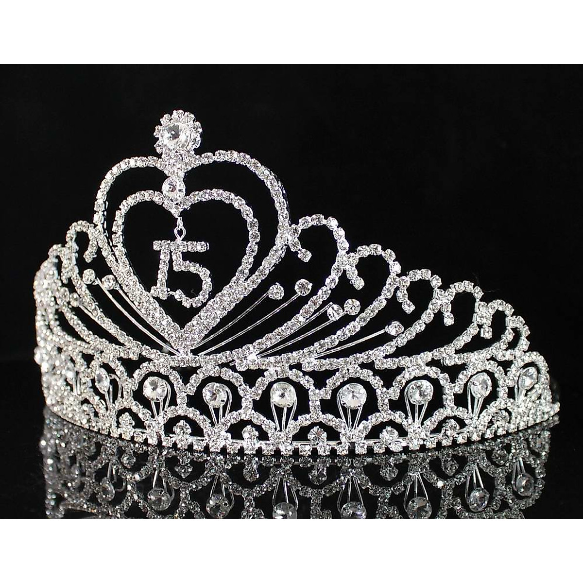 Janefashions Quinceanera Sweet 15 Fifteen 15th Birthday Party coronas de quinceañeras Clear White Austrian Rhinestone Tiara Crown with Hair Combs Princess Gold Silver T1756 (Silver With Combs)