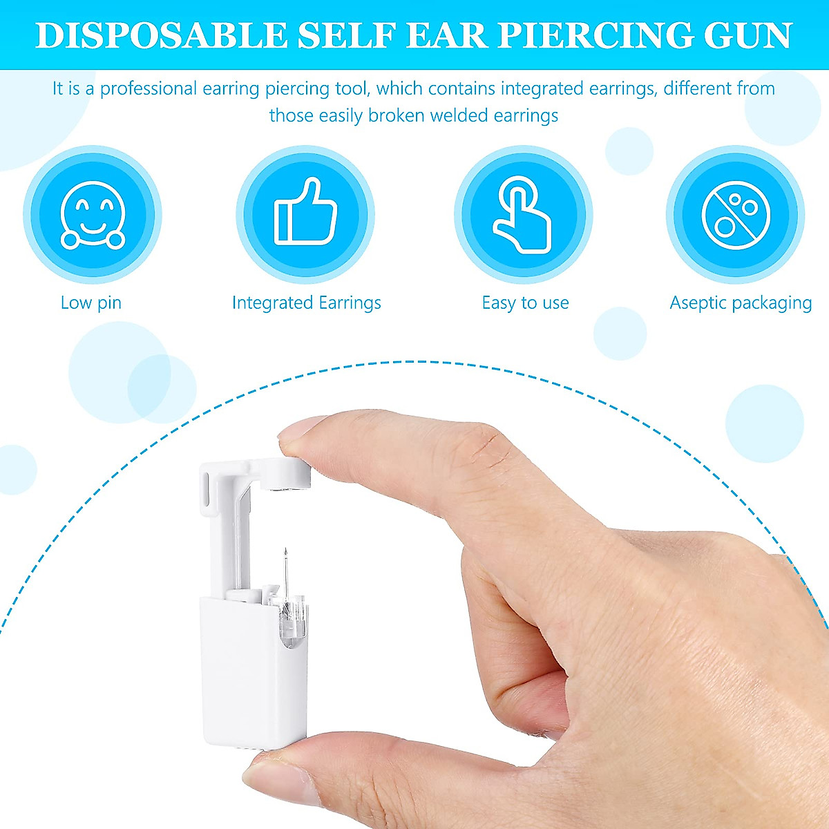 Mudder 8 Pieces Self Disposable Ear Piercing Kit Safety Portable Nose Mouse Piercing Tools with Crystal Ear Studs (White)