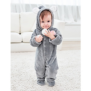 0-3 Months Snow Suit for Newborn Baby Snowsuits Rompers for Boys 1M 2M Gray Fleece Jumpsuits Hooded Romper Baby Boy