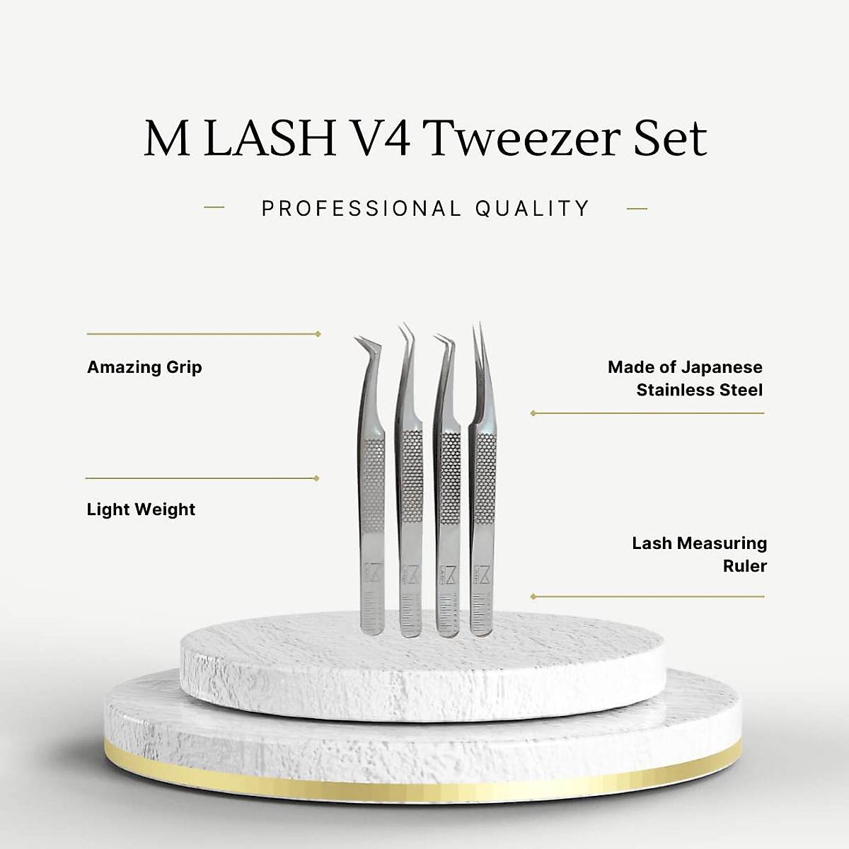 M LASH V4 - Stainless Steel Precision Eyelash Tweezers - Professional Grade Lash Applicator Tool for Meticulous Eyelash Extensions (Silver)