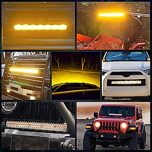 SLARY 32 Inch 180W LED Light Bar White/Amber Flasing Strobe Light with Six Modes Driving Fog Lights Spot Flood Combo Beam Bumper Lights with Switch Wiring Harness for Offroad Truck 4WD SUV ATV UTV