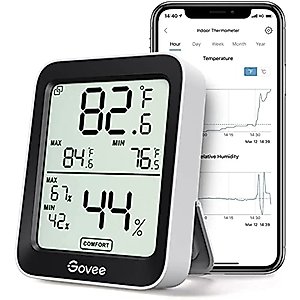 Govee Hygrometer Thermometer H5075, Bluetooth Indoor Room Temperature Monitor Greenhouse Thermometer with Remote App Control, Notification Alerts, 2 Years Data Storage Export
