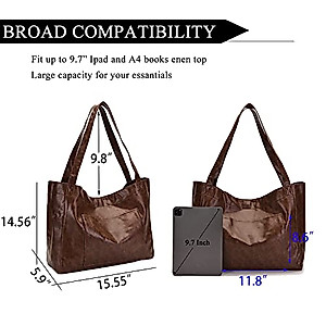 Women's Tote Shoulder Bag Soft Leather Handbag Large Capacity Purse (Coffee)
