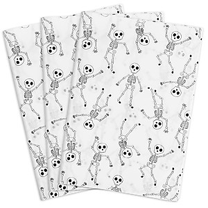 MR FIVE 60 Sheets Skeleton Tissue Paper Bulk,20" x 14",Skeleton Pattern Tissue Paper Halloween Tissue Paper for Gift Bags Skull Tissue Paper for Halloween Party (White with Black)