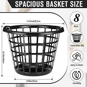 Uiifan 8 Pcs Black Lightweight Laundry Baskets Plastic Large Round Bushel Baskets Capacity Plastic Clothes Basket Space Saving Narrow Laundry Hampers