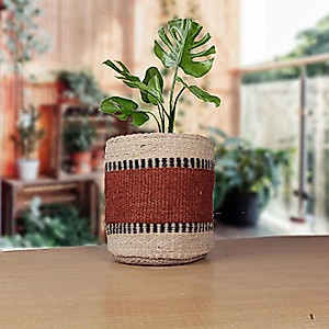 Storage Basket, Baby Nursery Hamper with Handles, Woven Basket for Blankets, Toys, Shoe, Large Jute Basket for Living Room, Kids Room (Red & Beige)