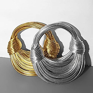 MMKJHNBHQ Women's Hand-Woven Knotted Binding Handbag-Soft Top Handle Handbag Woven Evening Clutch Purse (Gold)