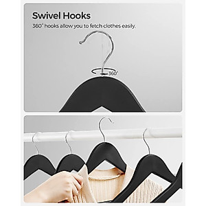 SONGMICS Rubber Coated Wooden Hangers, 20-Pack Clothes Wood Hangers, Non-Slip Coat Hangers, Rubber Hangers with Shoulder Grooves and 360° Swivel Hook, for Suits Shirts Coats, Black UCRW011B02