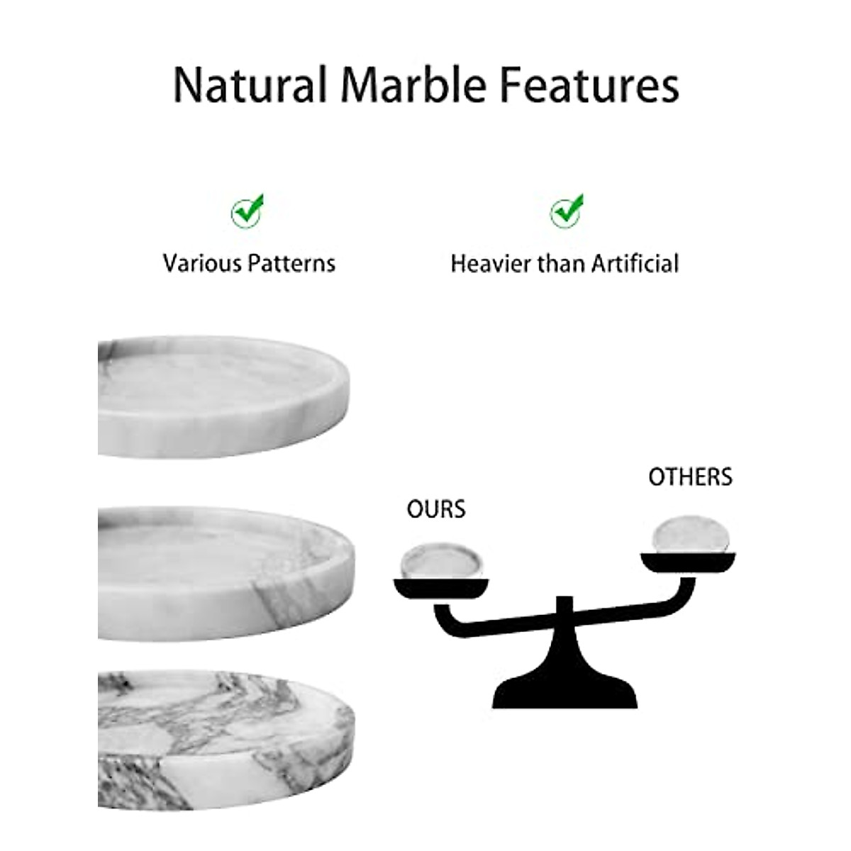 Natural Marble Round Vanity Tray 10", Decorative Tray for Bathroom Kitchen, Jewelry Ring Dish Holder, Perfume Organizer