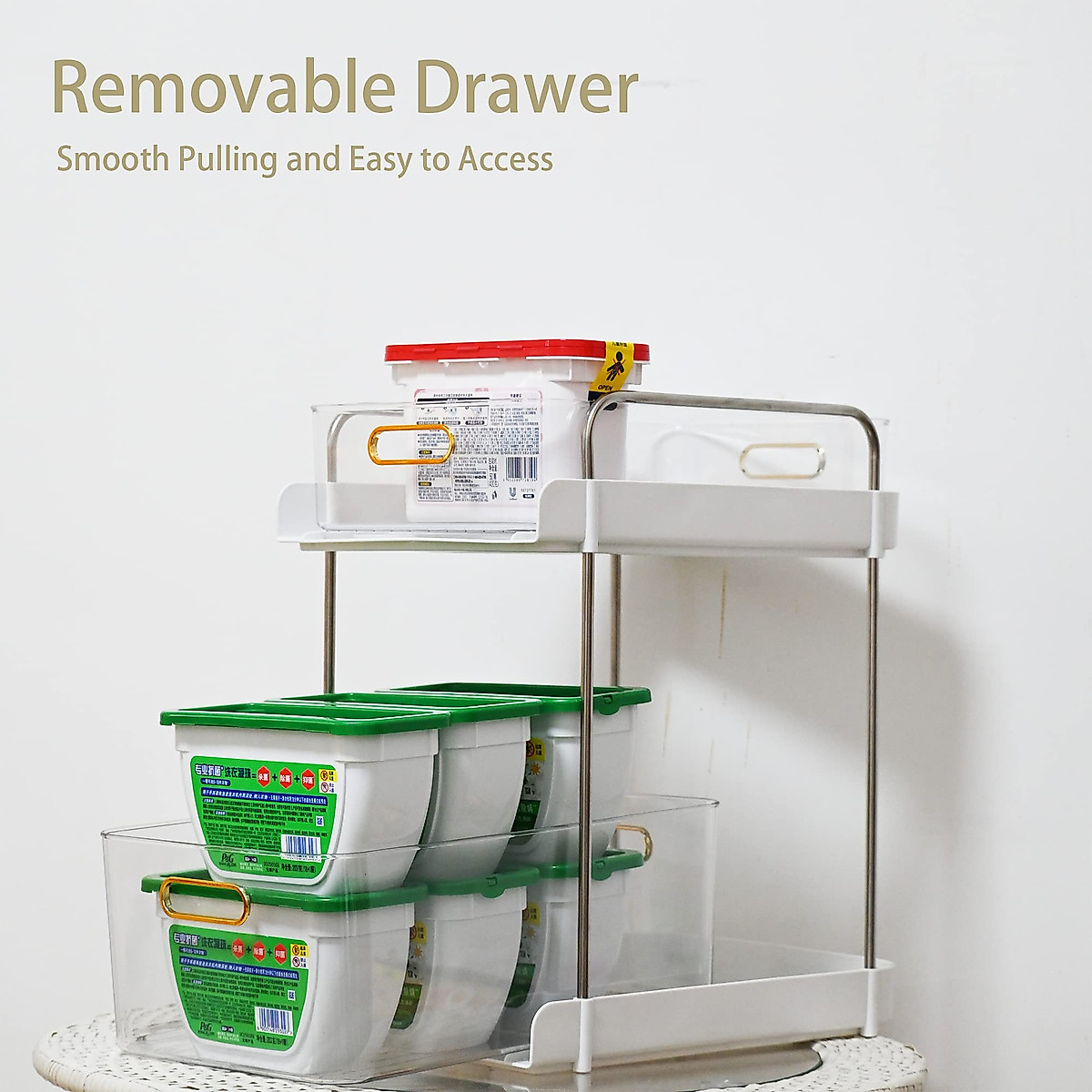 ILIKUHOME Under Sink Organizers and Storage, 2-Tier Clear Organizer with Sliding Drawers, Muti-purpose Pull Out Organizers for Bathroom, Kitchen, Pantry, Makeup, Office