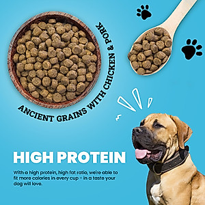Muenster Adult Dry Dog Food, Small Breed, Large Breed - 4lb Bag Ancient Grain w/Chicken & Pork - Little Bites – Gluten Free, Non-GMO High Protein Dog Food - Soft & Healthy Digestive Dog Kibble