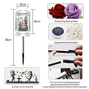 2 Pack Solar Fairy Lantern Mason Jar Light, Red&Purple Rose Flower with Fairy Stickers Mother's Day Gifts Solar Hanging Lantern Stake Lights Garden Wedding Party Decoration(Warm White&Multi Color)