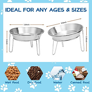 Elevated Cat Bowls Stainless Steel, 5.9 Inch Wide Raised Cat Bowls with Metal Stand Whisker Friendly, 2 Pack Anit-Vomiting Tilted Cat Food and Water Bowl Set for Cats, Kittens and Small Dogs