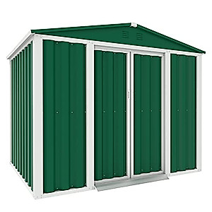 Crownland Backyard Garden Storage Shed 4 x 6 Feet Tool House with Sliding Door Outdoor Lawn Steel Roof Style Sheds, Green