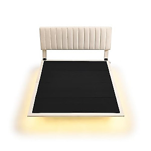 CITYLIGHT Upholstered Floating Bed Frame,Smart LED Bed Frame with Sensor Light and Headboard, Modern Velvet Floating Bed for Girls Boys Teens Adults, Beige