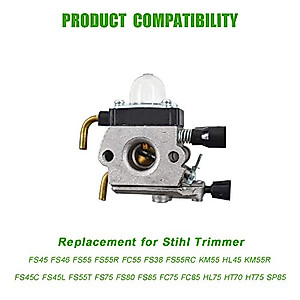 ALL-CARB C1Q-S186 Carburetor Replacement for Stihl FS45 FS46 FS46C FS55 FS55R FS55RC FS38 FS45C String Trimmer Weed Eater FC55 Edger C1Q-S186A C1Q-S186B 4140-120-0619 with Air Filter Tune Up Kit