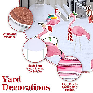 8 Pieces Flamingo Christmas Yard Signs Stakes Pink Flamingo Lawn Decorations Summer Tropical Flamingo Yard Decorations for Outdoor Garden Home Xmas Party