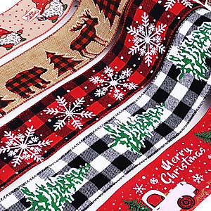 5 Style Christmas Wrapping Ribbons Grosgrain Satin Ribbons Snowflake Christmas Truck Tree elk Santa Claus 63mm Wide for Holiday Festival Gift DIY Craft Decor, 15 Yard Total