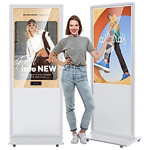 55 Inch 4K Touchscreen Digital Signage,Indoor Floor Standing Digital Kiosks & Interactive Displays,Commercial Advertising LCD Totem Android System Auto Media Player HDMI Input,Free Custom Logo,White