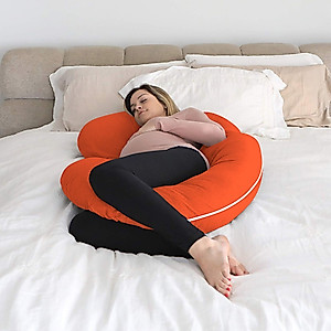 63 Inch Pregnancy Pillows, C-Shape Full Body Pillow – Egyptian Cotton Cover Orange – Pregnancy Pillows for Sleeping – Body Pillows for Adults, Maternity Pillow and Pregnancy Must Haves