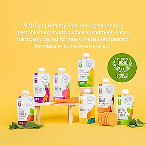 Serenity Kids 6+ Months USDA Organic Veggie Puree Baby Food Pouches | No Sugary Fruits or Added Sugar | Allergen Free | 3.5 Ounce BPA-Free Pouch | Butternut Squash & Spinach | 6 Count