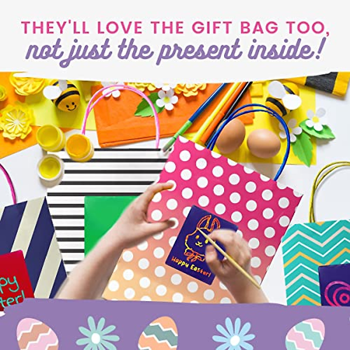 PURPLE LADYBUG 10 Premium Large Gift Bags for Presents with Handles - Unique Gift Bags Large Size with 5 Designs - Assorted Mothers Day Gift Bags - Great Birthday Gift Bag, Easter Gift Bags, & More