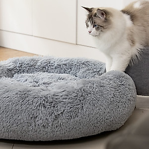 Raimaiso Anti Anxiety Round Fluffy Plush Faux Fur Warm Washable Dog Bed & Cat Bed, Original Bed for Small Medium Large Pets,Used to Relieve Joints and Improve Sleep（20"/24"/27''） (24", Light Grey)