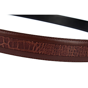 Stacy Adams 6-203 Smooth Grain Leather with Croco Embossed Center Detail Mens Adjustable Belt, Polished Nickel Buckle (Cognac)