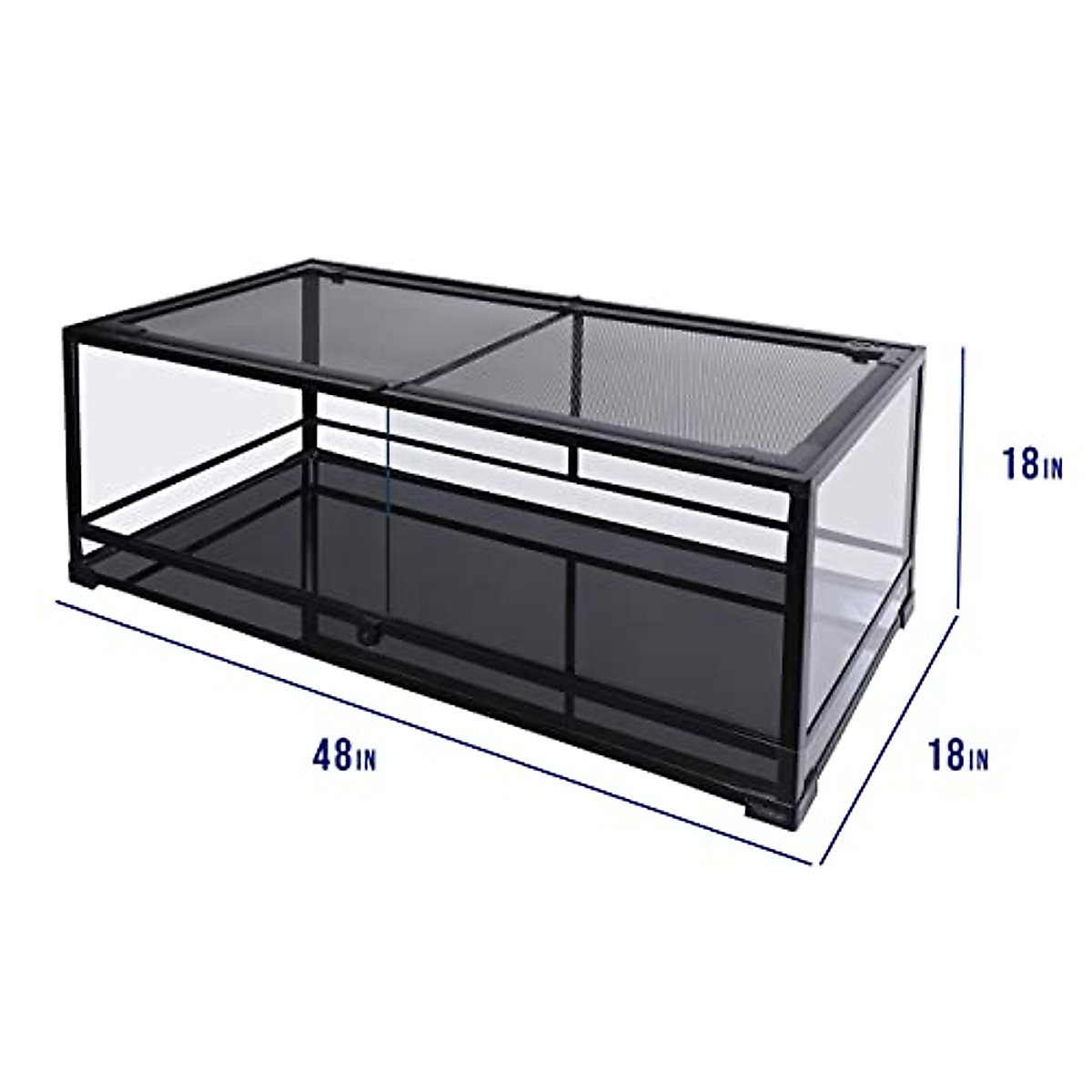 Carolina Custom Cages Tempered Glass Terrarium for Lizard, Extra-Long, 48Lx18Dx18H, Easy Assembly