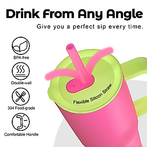 winiwo 40 oz Tumbler with Handle and Straw for Her, Flexible Straw, Insulated Tumbler Cups with Silicone Bottom, Keeps Beverages Cold Up to 24 Hours, Gym/Work/Travel/School/Gift（Ruby Red）