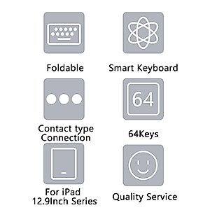 Smart Keyboard for Ipad pro, 12.9in Portable Tablet Intelligent Carrying Foldable Ultra-Slim Keyboard with 64 Keys for Ipad Pro 2nd Generation & 1st Generation