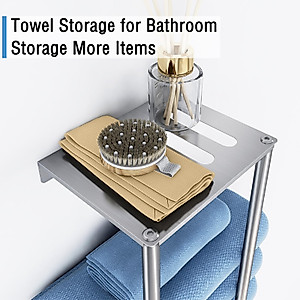 JIAPAIDUO Towel Storage for Bathroom, 15 Inch Wall Mounted Towel Rack, Wall Towel Holder for Rolled Towels, Wall Towel Storage with 4 Hooks for Small Bathroom, Rolled Towel Rack, Brushed Nickel