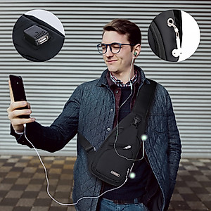 Codoule Sling Shoulder Bag Crossbody Backpack for Men Women Hiking Daypack Multipurpose Cross Body Chest Bag with USB Charger Hole & Headphone Hole for Outdoor Walking Travel