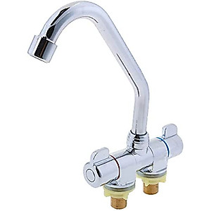 Camper Faucet Folding Faucet RV Water Tap Cold and Hot Water 360 Degree High-end Kitchen Sink Faucet Gooseneck Spout Dual Knob Handles Brass Constructed & Chrome Polished