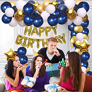 Navy Blue Gold Birthday Party Decorations Men, Happy Birthday Banner Decor for Men Women Boys Girls, Corona Beer Balloon Garland Kit for 16th 18th 21st 25th 30th 40th 50th 60th Birthday Party Supplies