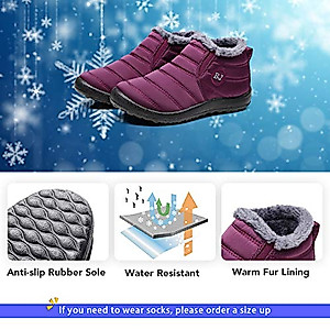 Lazzy Womens Winter Snow Boots, Faux Fur Velcro Ankle Short Booties, Anti-Slip Velour Cuff Sock Knit Boots for Indoor Outdoor Purple Size 7.5