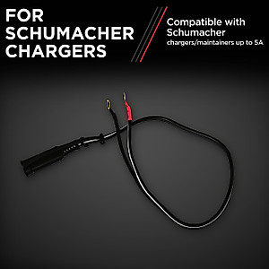 Schumacher WM-12 Ring Connection Cable for Battery Chargers and Maintainers – 18 Inches – Quick Connect – Ideal for Motorcycle, Power Sport, and Lawn Tractor Batteries, Black