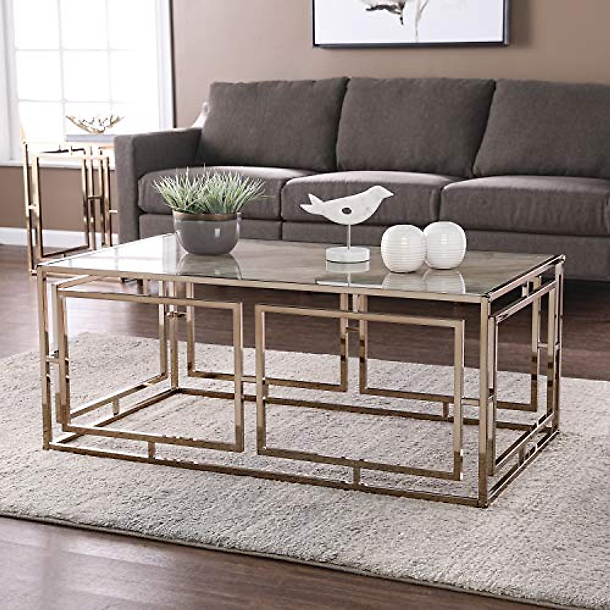 SEI Furniture Simondley Cocktail Table, 24D x 43.75W x 18H in, Champagne w/Faux Marble