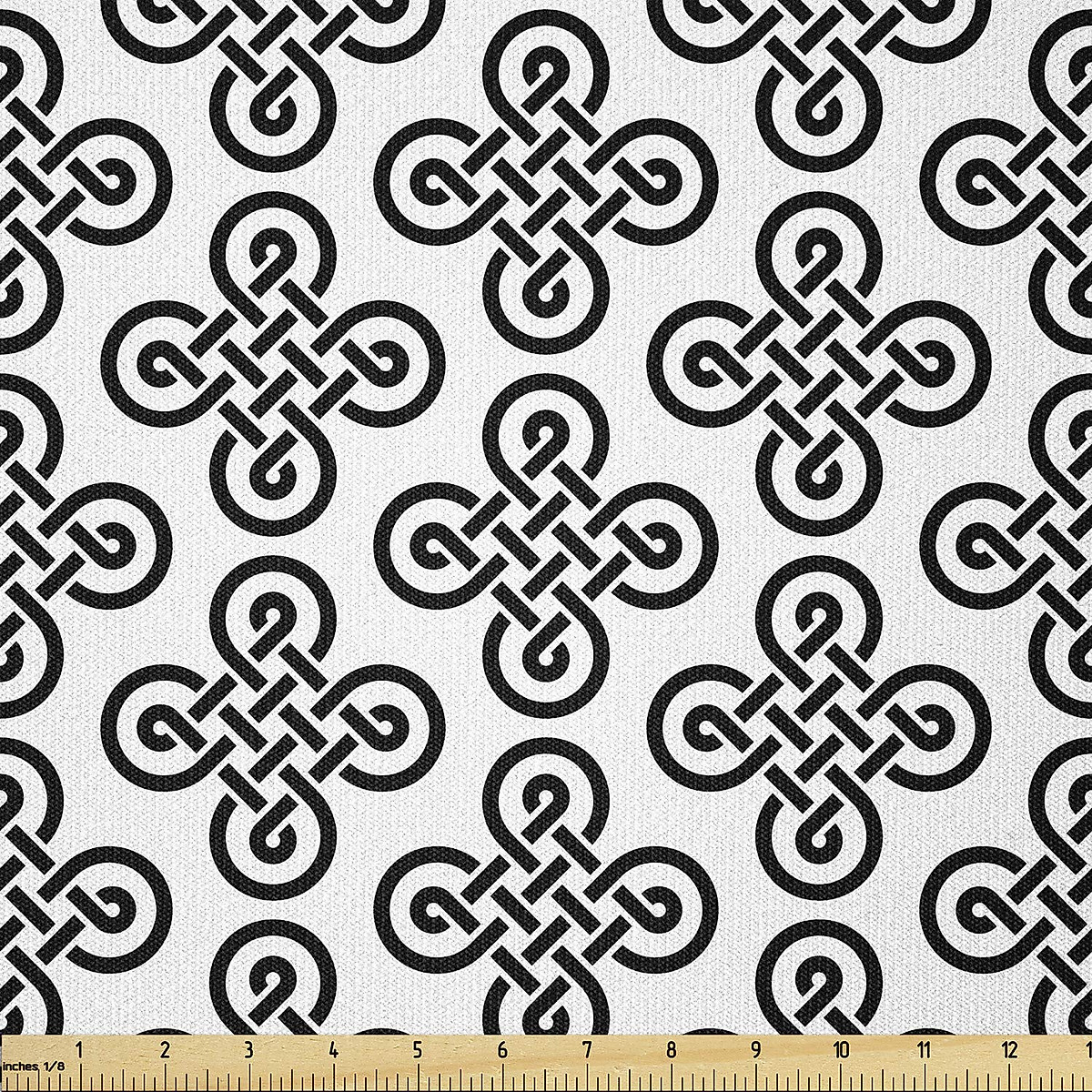 Ambesonne Celtic Fabric by The Yard, Old-Fashion Irish Knot Motifs in Symmetric Regular Design European Culture Theme, Stretch Knit Fabric for Clothing Sewing and Arts Crafts, Black White