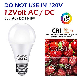 BAYSHE 12V LED Light Bulb 60Watt Equivalen E26 7W 630Lm 12 Volt Low Voltage Lights AC/DC 11-18V A19-12volt RV Marine Boat Landscape Lighting- 6 Pack(2700K Warm White)