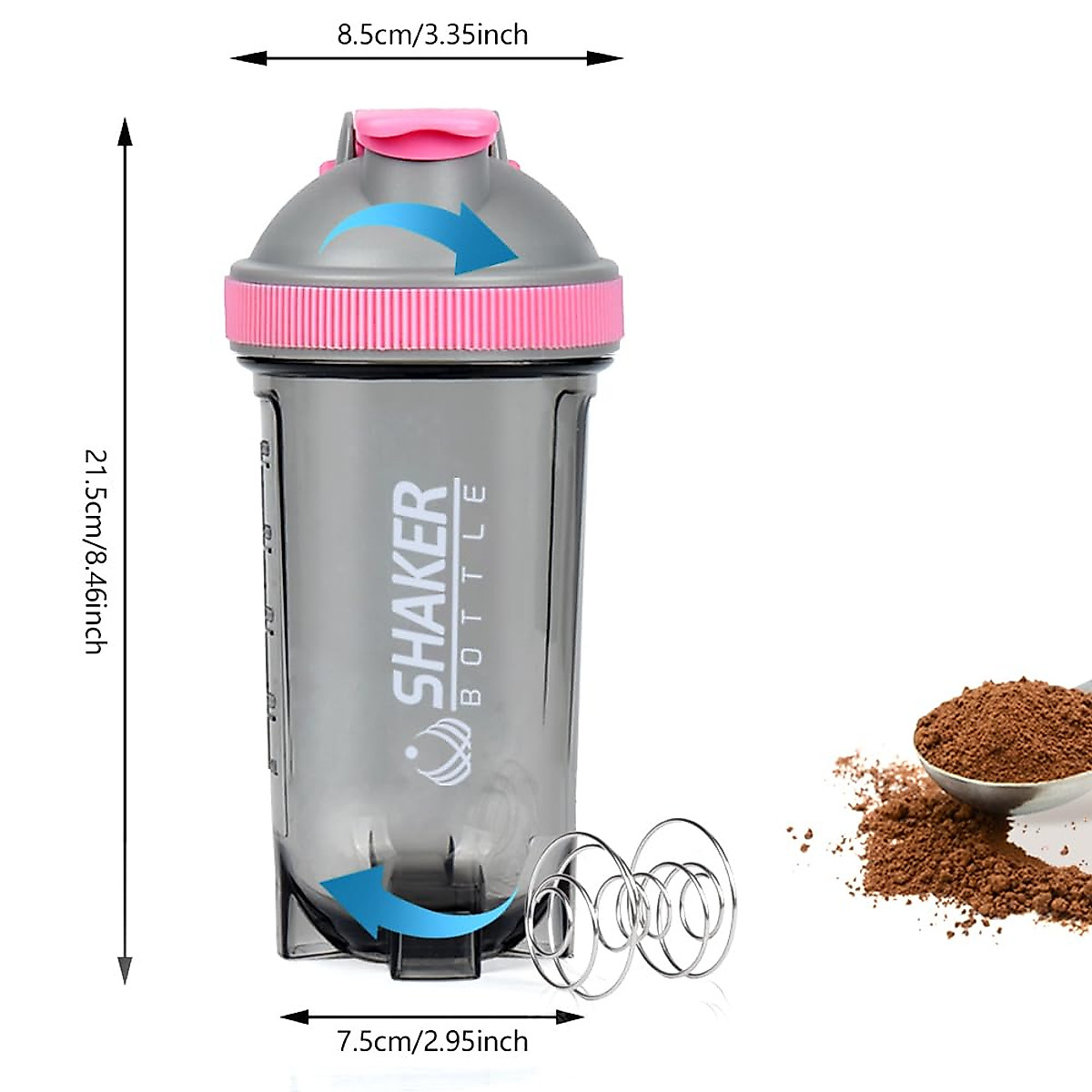 XTK Shaker Bottle Clear Protein Shaker Cup with Mixing Ball 16OZ Leak-Proof Extra-Durable Gym Bottle for Work Out,Shaker for Protein Power Shakes,Handle Portable,Curved Bottom,BPA Free(Pink)