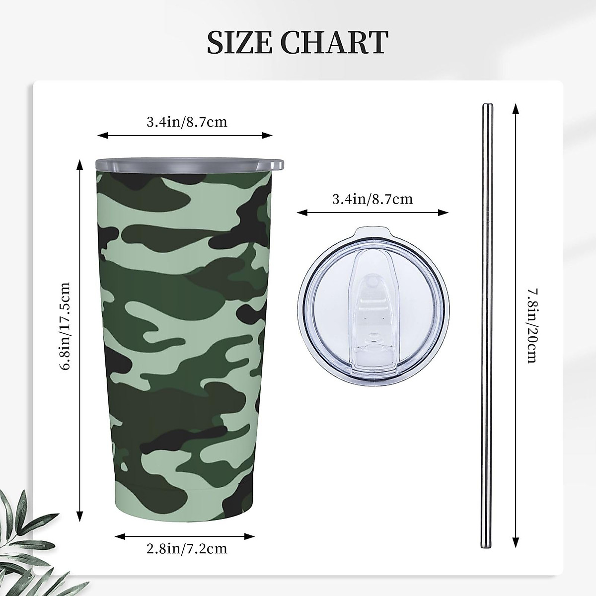 CHASOEA Camo Tumbler 20oz Camo Stainless Steel Insulated Tumblers with Lid and Straw Green Travel Coffee Mug Tea Wine Cups Water Bottle Holiday Gifts for Women