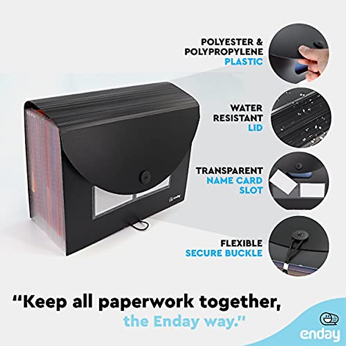 Accordion File Organizer 24 Pocket Expanding File & Cover Folder with Labels, Plastic Portable Desktop Letter A4 Paper Document Receipt Bill Storage, Filing Folder Organizer – by Enday