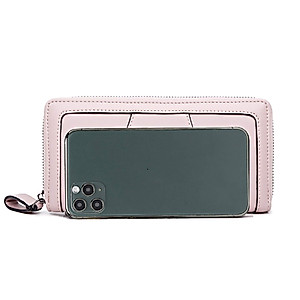 Earnda Womens wallet RFID Blocking Large Capacity Long Purse with Wristlet Card Holder Coin Pocket Pitch Black