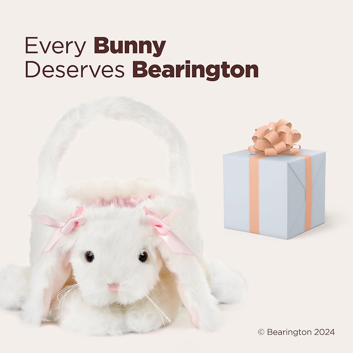 Bearington White Bunny Rabbit The Plush Easter Basket Bunny, 12 x 13 Inch Bunny Basket, Easter Basket for Babies