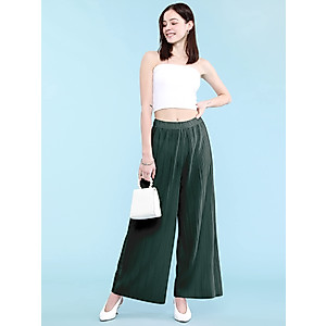MBJ WB1794 Womens Pleated Wide Leg Pants with Elastic Waist Band-Made in USA L Green