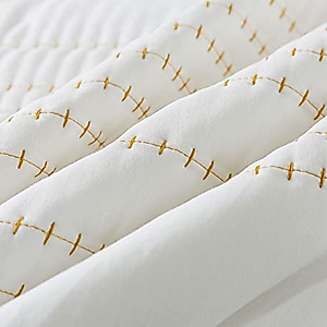 HIARUO California King Quilt Bedding Set, Striped Coverlet Bedspread (118x106 inch) with 2 Pillow Shams (20x36 inch) for All Season, White/Gold